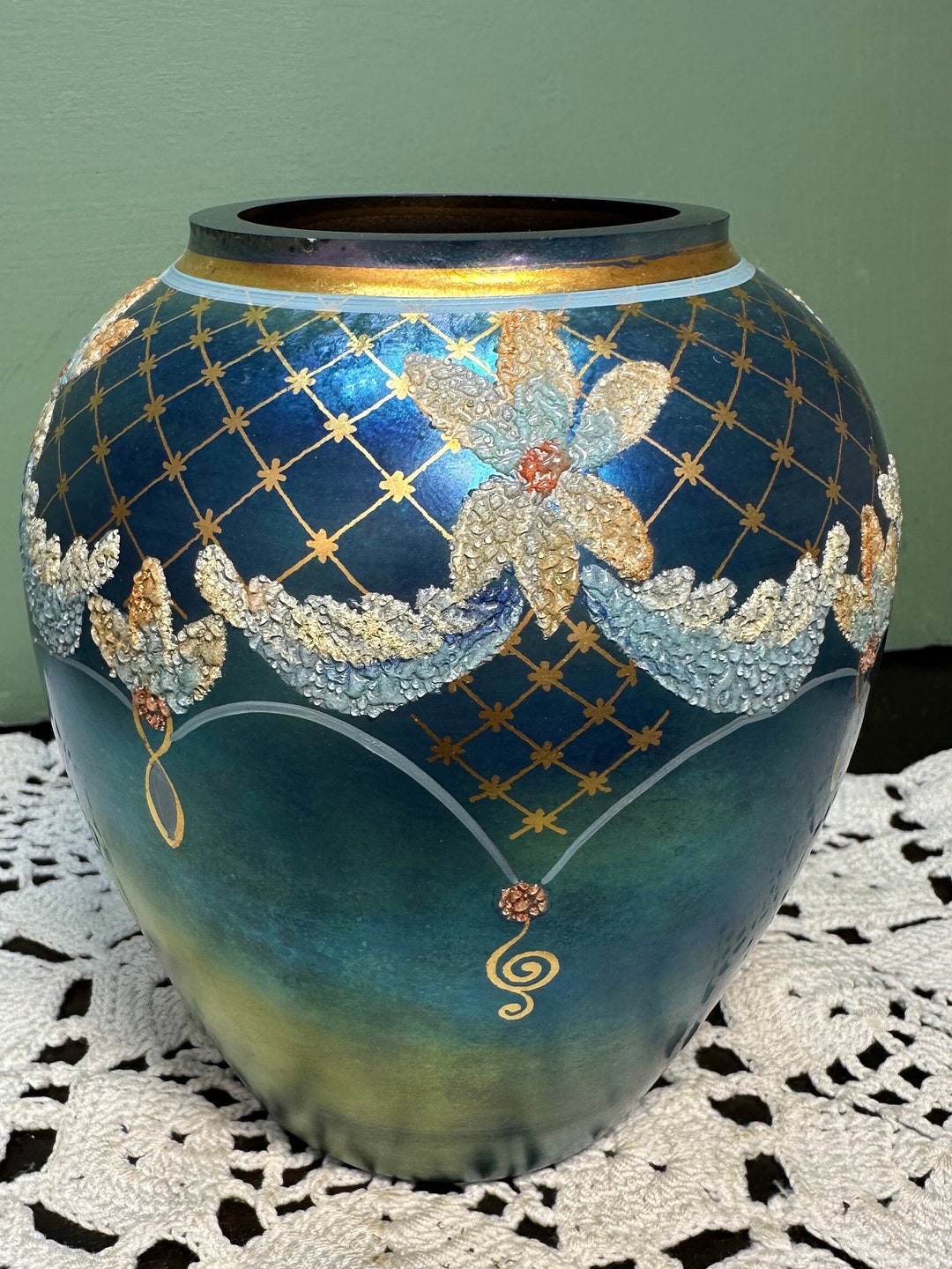 RARE Fenton FAVRENE VASE Martha Reynolds Dish Art Glass Encrusted ...