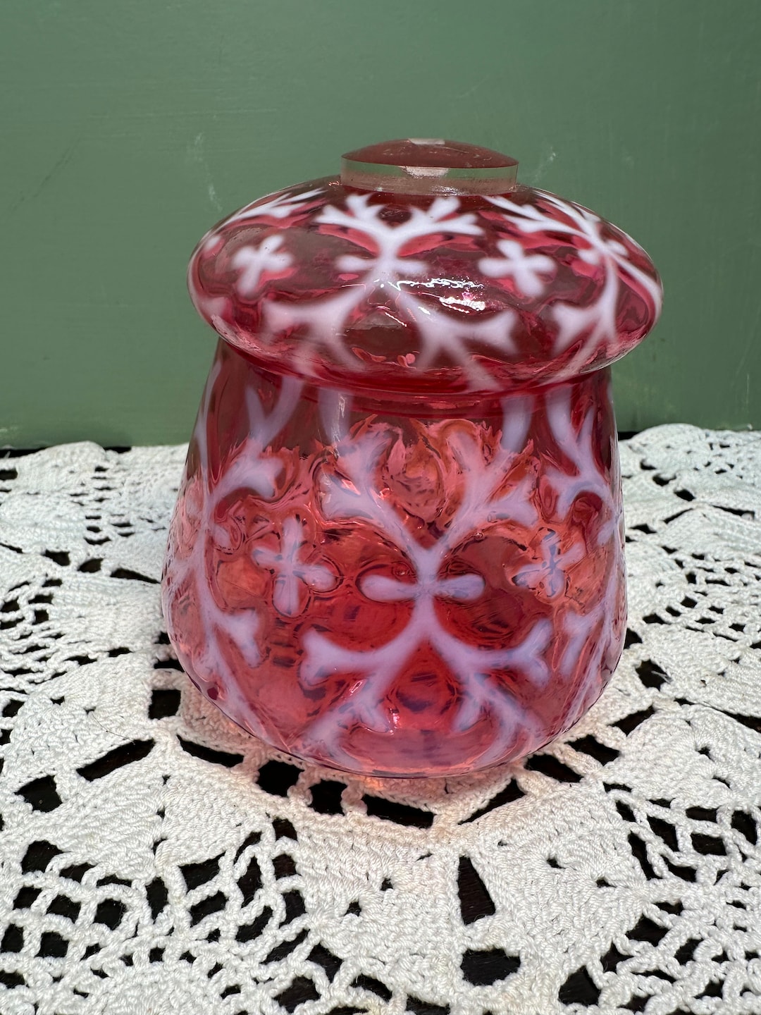 Antique COVERED JAR Victorian Spanish Lace Opalescent Northwood Rare ...