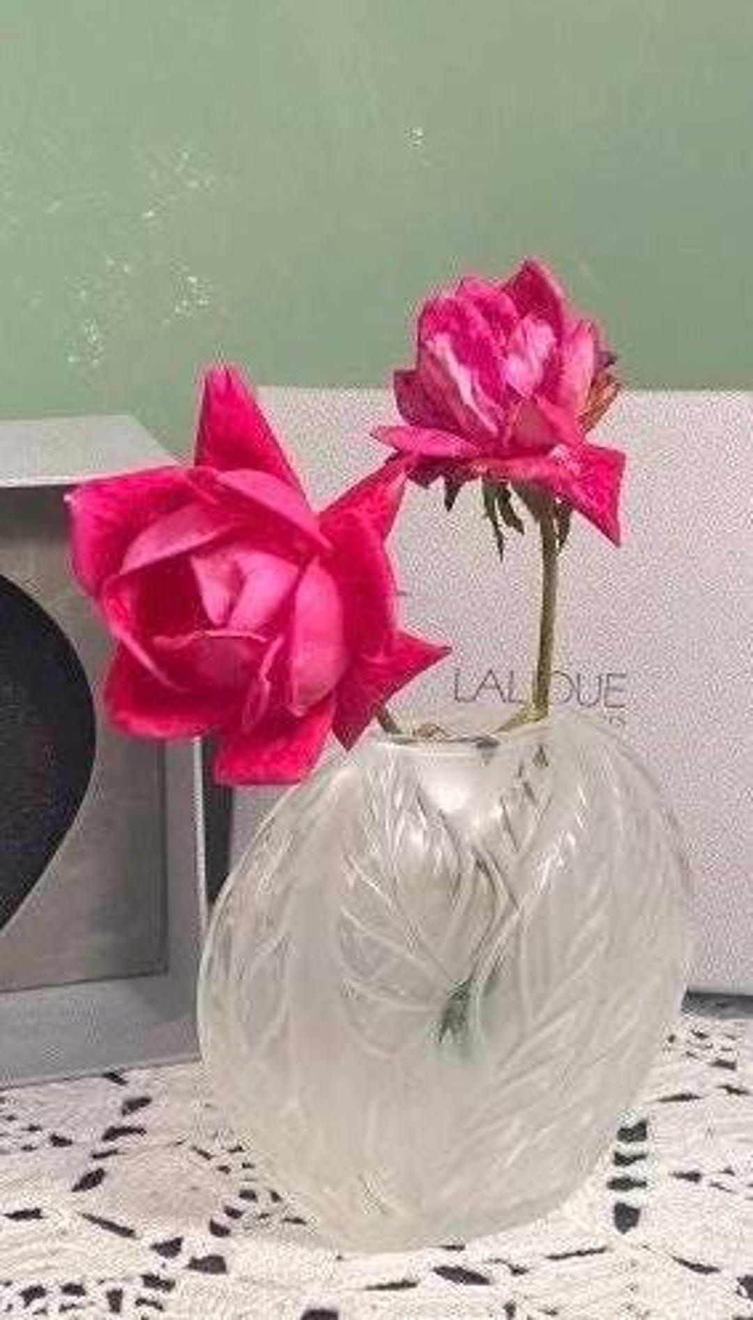 Vintage Lalique Glass Filicaria Pillow VASE NIB France Crystal Glass ...