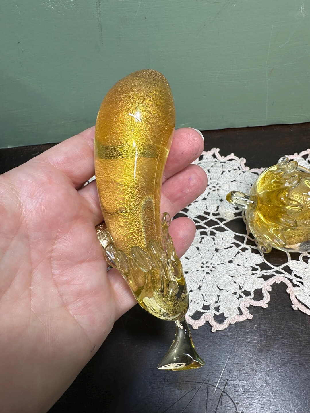 Antique Murano Mica FRUIT VEGETABLES Eggplant Pepper Art Glass Spangle ...