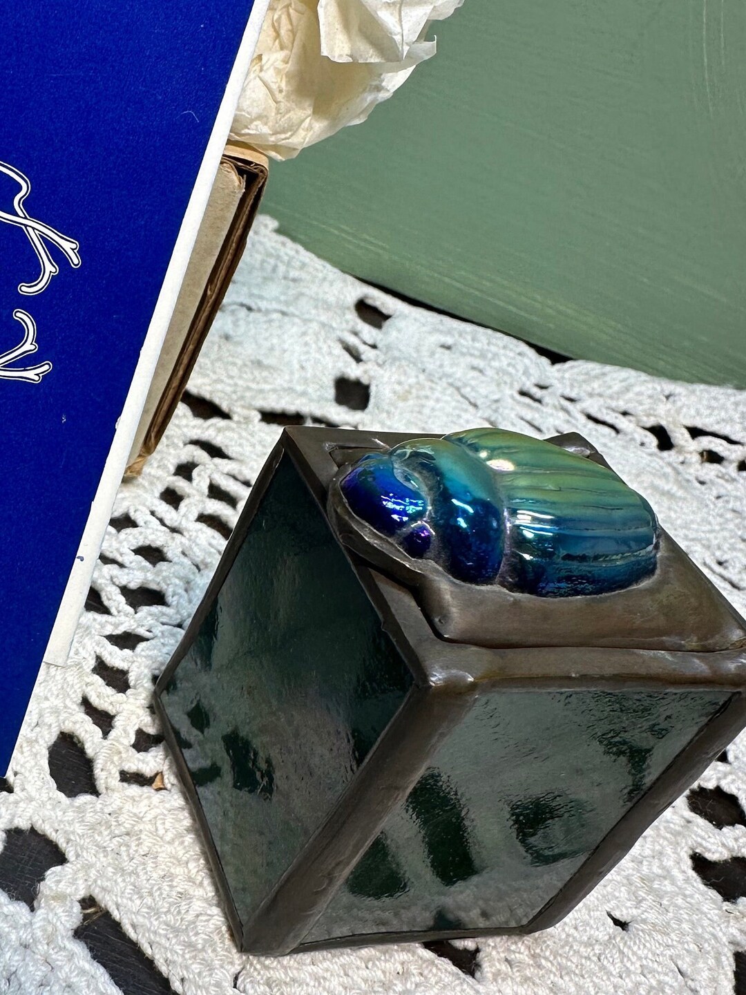 Vintage Orient & Flume SCARAB BOX Art Glass Hand Rolled Sheet Glass ...