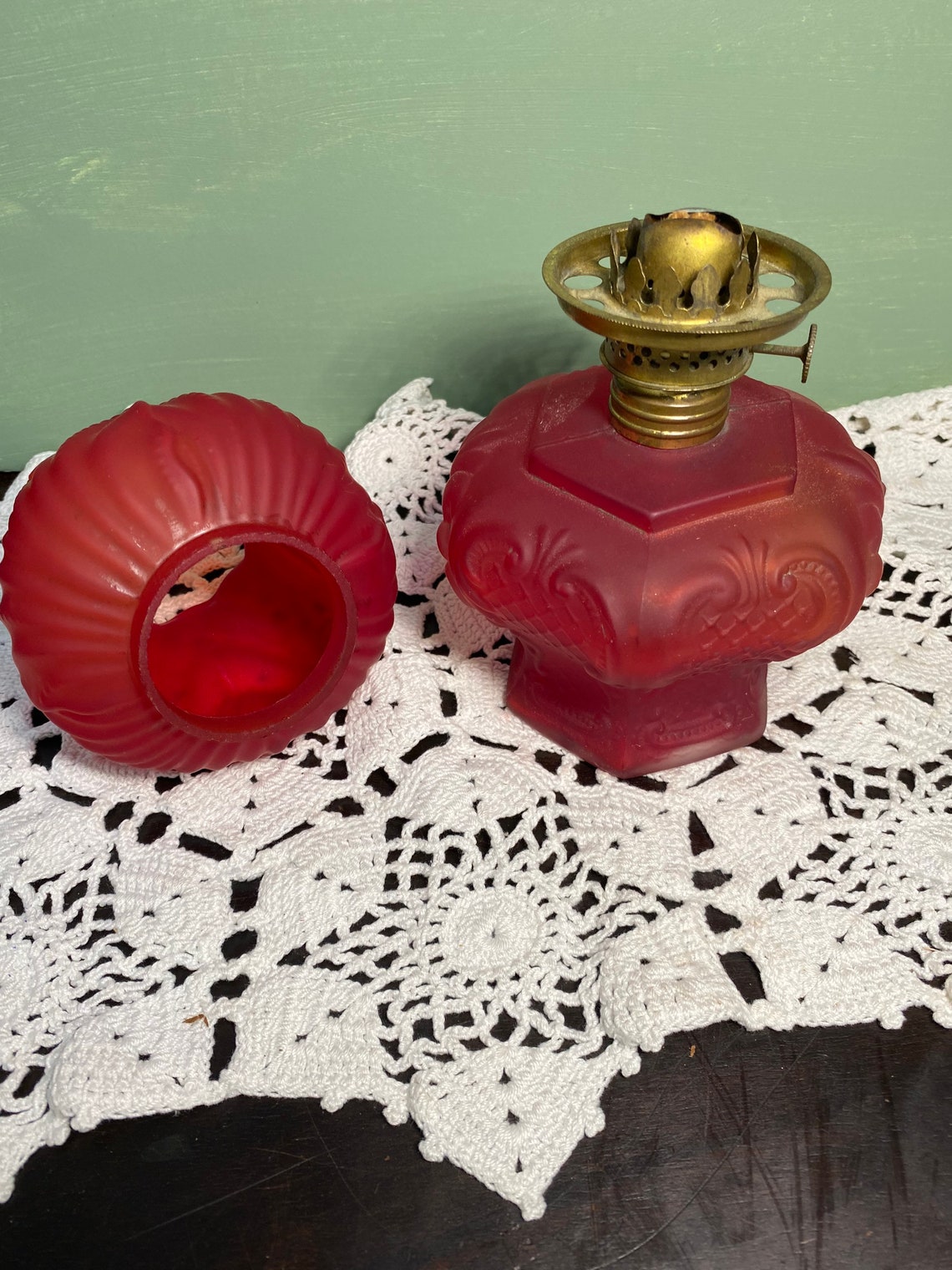Antique Mini Miniature OIL LAMP Victorian Art Glass Electric - Etsy