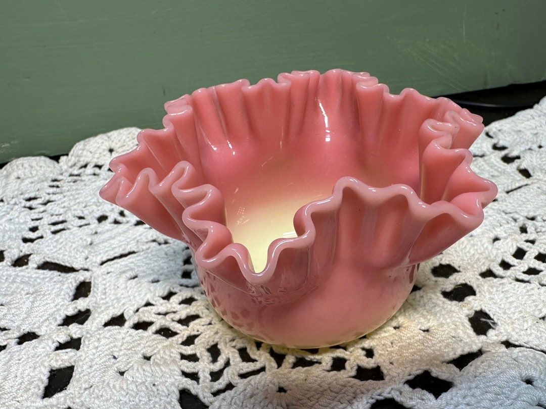Antique Mini Miniature Peach Blow Finger Salt PEACHBLOW ROSE BOWL Vase ...