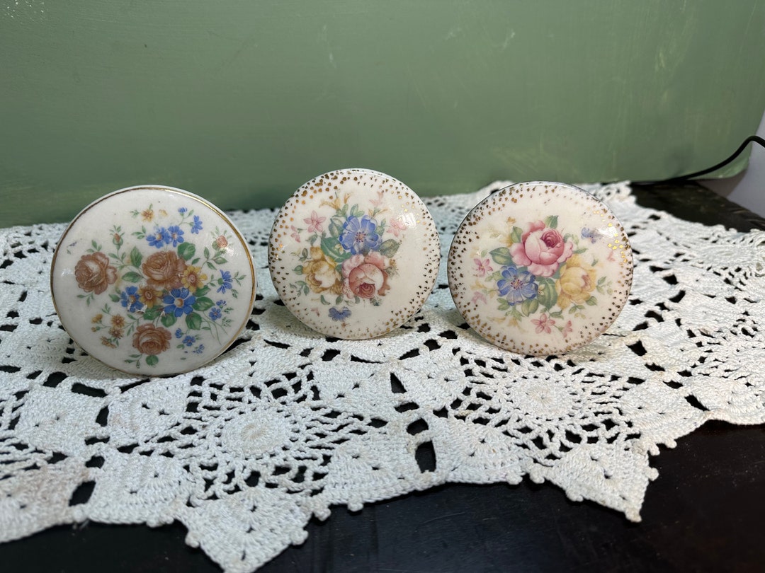 Antique Porcelain FLOWER KNOBS Drawer PULLS Handles Home Decor Tie ...