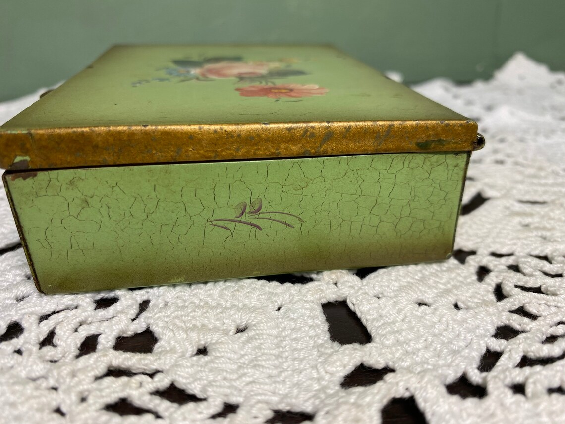 Antique Metal BOX Tole Hand Painted TIN Gorgeous Floral | Etsy