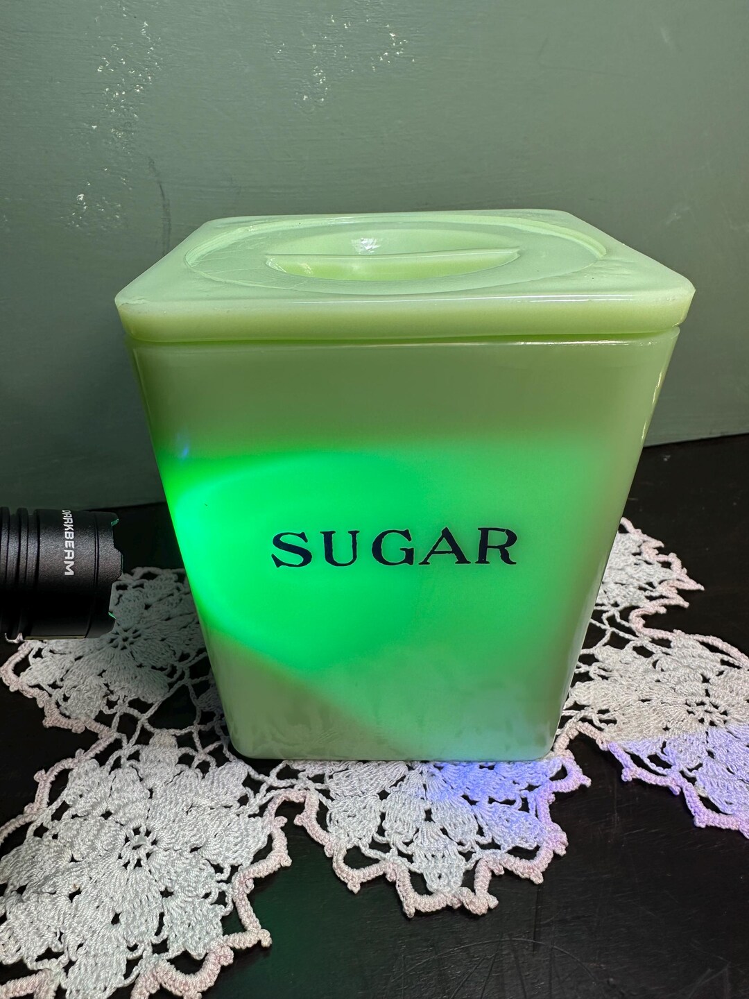 Antique Mckee Square SUGAR Canister BOX Covered Dish Jadite Opaline ...