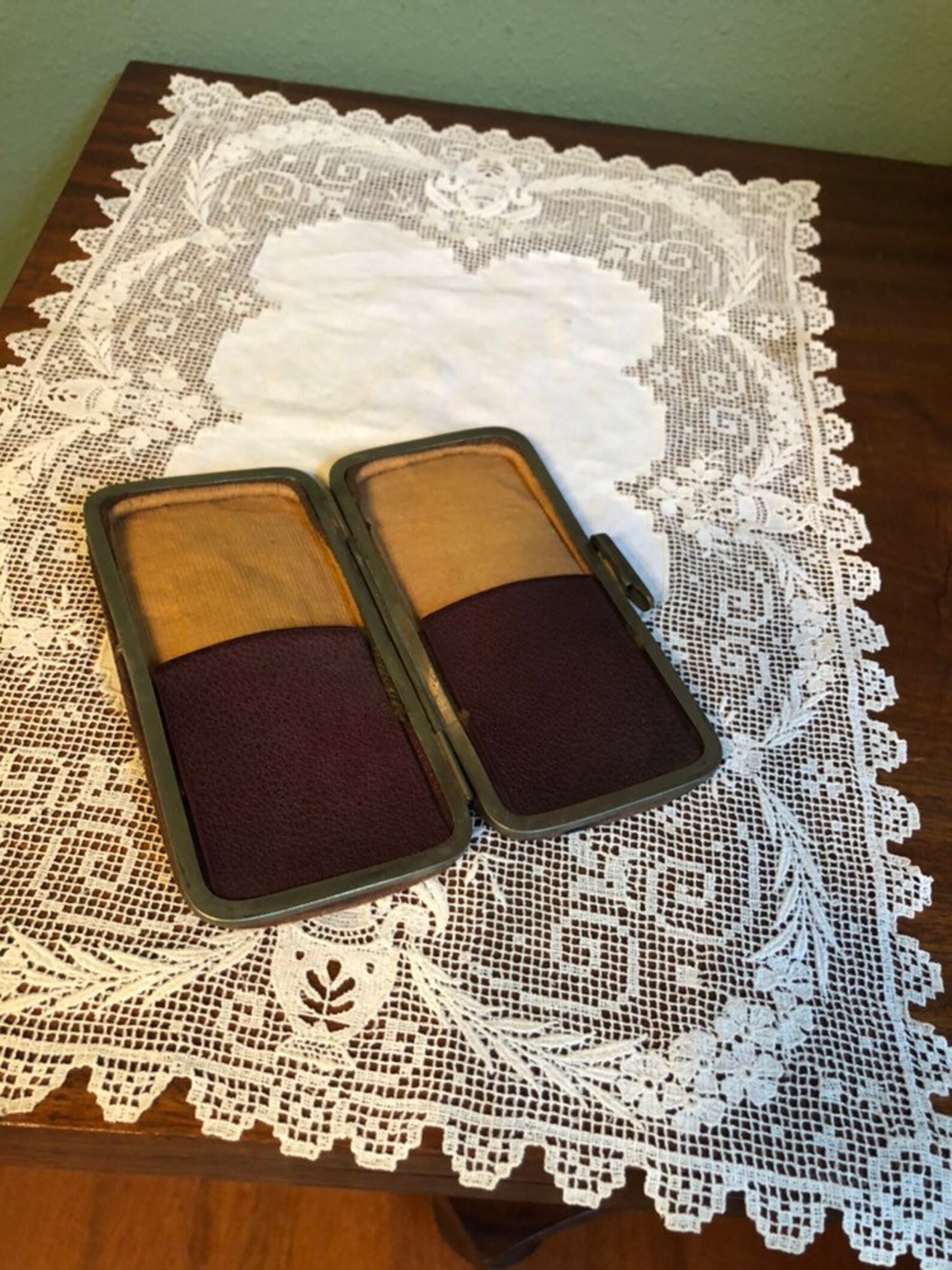 Antique Leather BEADED Eyeglass Compact Makeup Cigarette CASE Womens ...