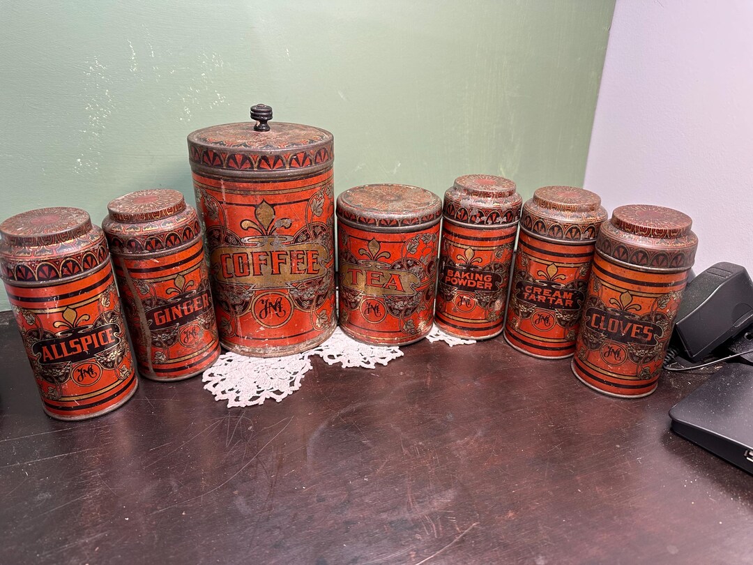 Antique Vintage Spice Cans and 2 Canisters Spices Hoosier Manufacturing ...