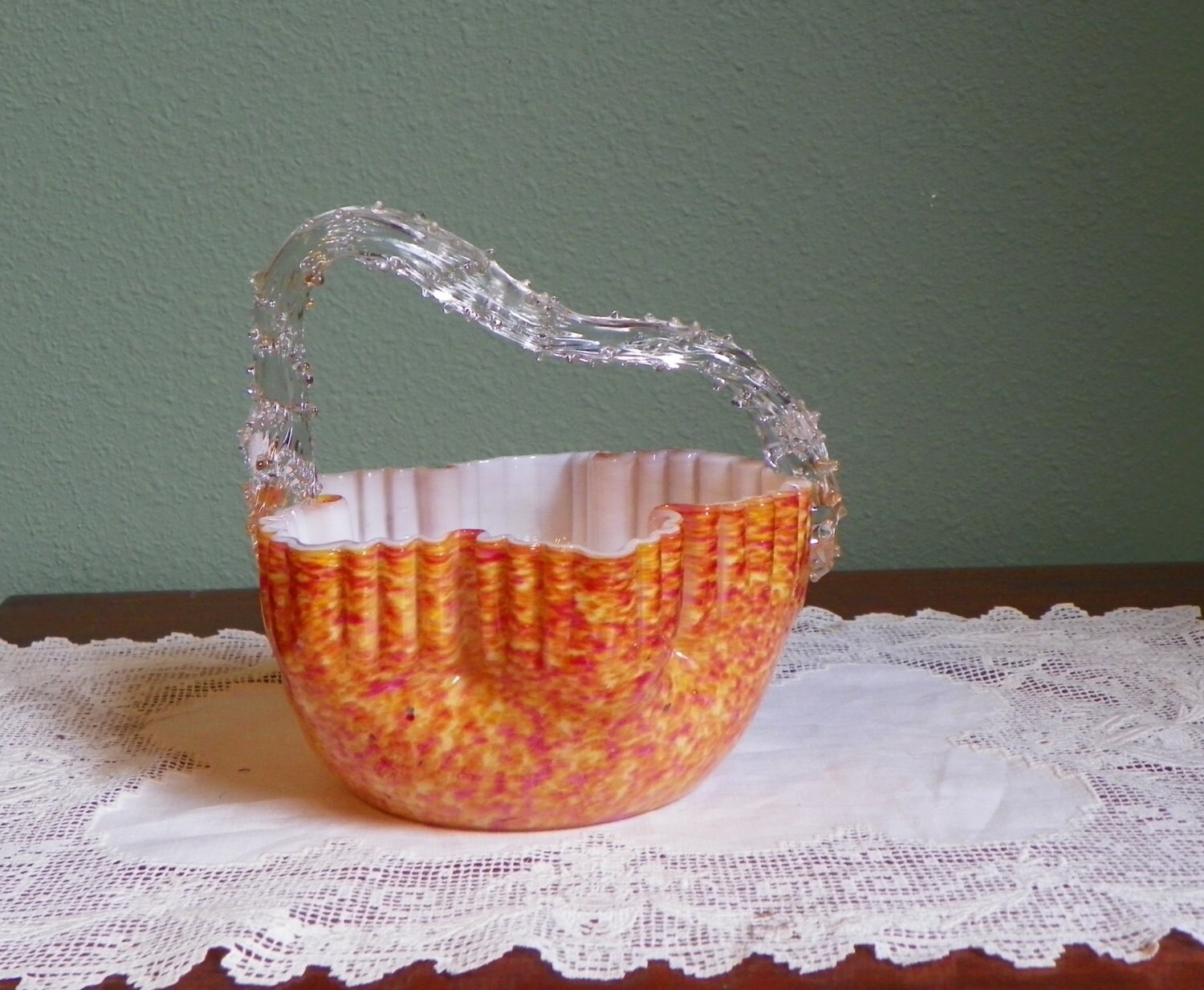 Antique Victorian BASKET Art Glass Spangle Spatterware vasa | Etsy