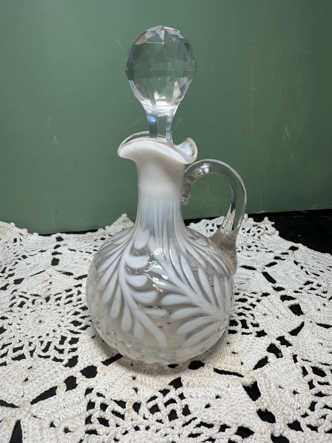 Victorian FERN CRUET NOT Daisy Glass Opalescent Opal Brockunier Antique ...