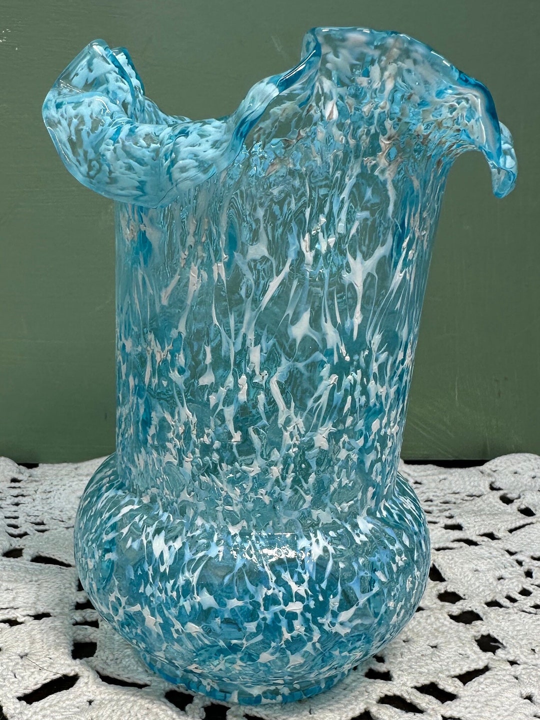 Antique Victorian Splatter Opalescent Northwood Rim CELERY SPOONER EAPG ...