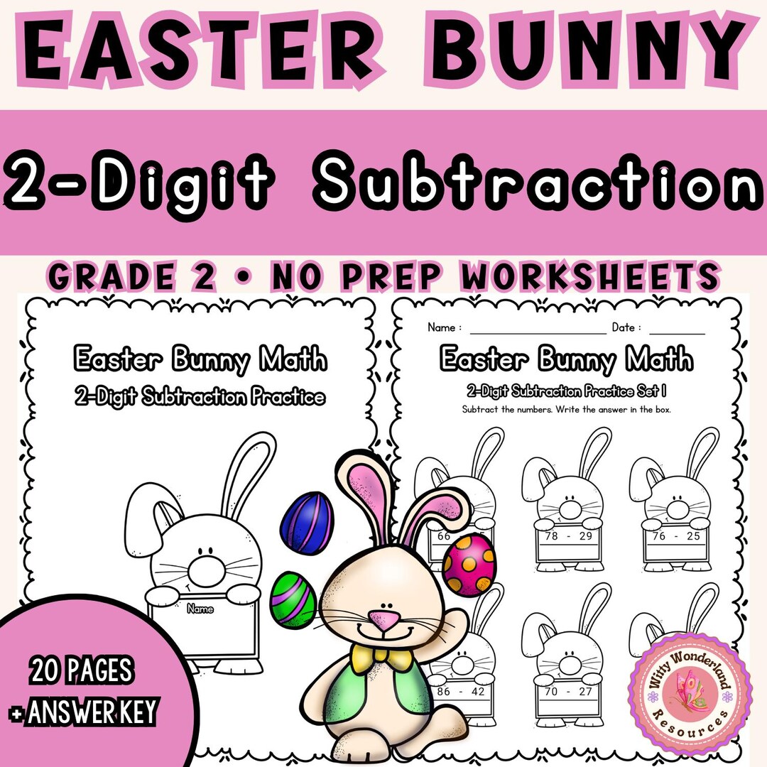 Easter Bunny 2-digit Subtraction Worksheets | Grade 2 Math Practice (no ...