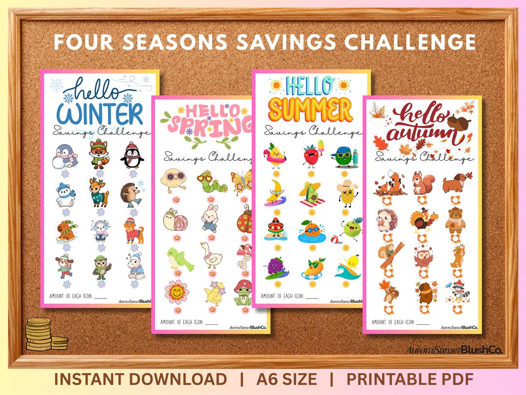 Four Seasons Savings Challenge A6 Savings Insert Cash Stuffing Binder ...