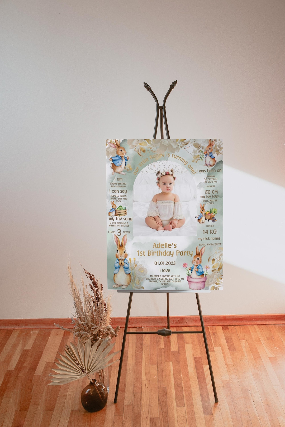 Peter Rabbit Birthday Milestone Board – Editable Printable Party Banner ...