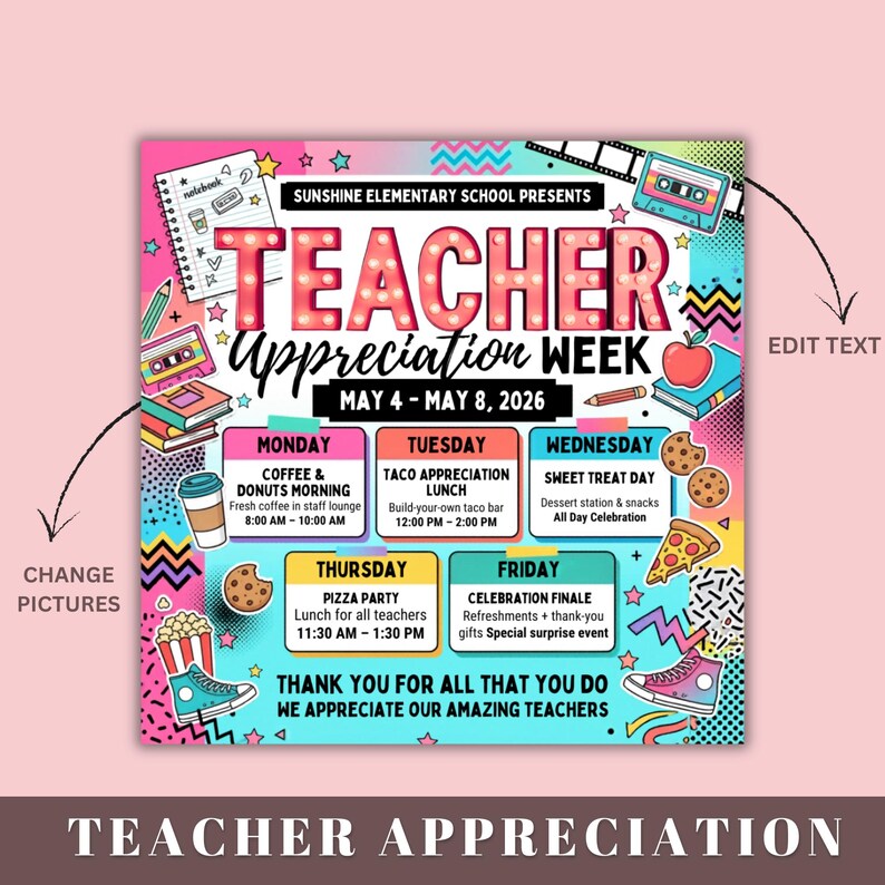Teacher Appreciation Week Flyer Template, Teacher & Staff Appreciation ...