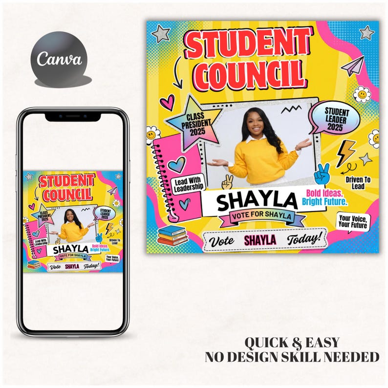Student Council Campaign Flyer | School Election Poster (canva Editable ...