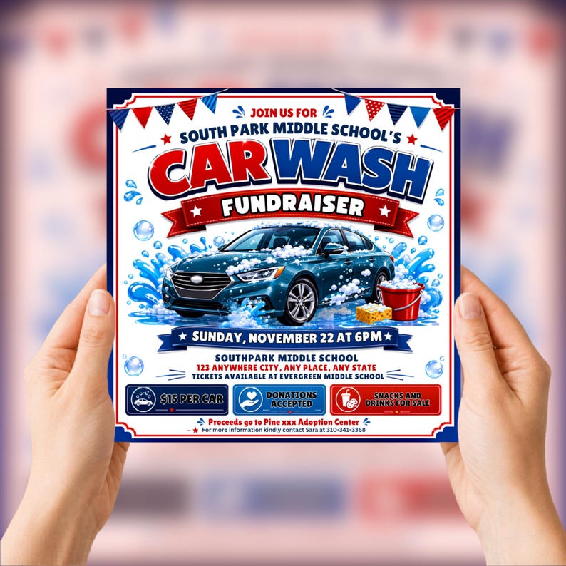 Editable Car Wash Fundraiser Flyer Template | School Event Poster ...