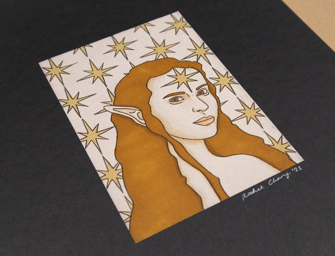 Fairycore Aesthetic Print, Elven Woman Original Art, Celestial Fairy ...