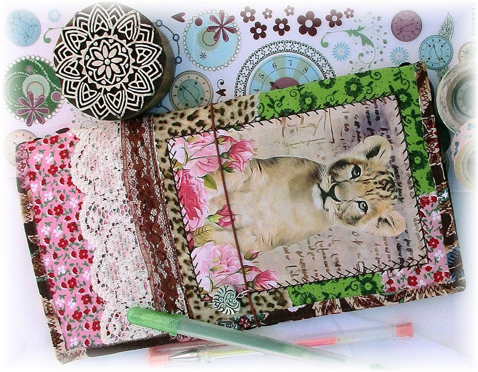 OOAK Fauxdori Lion Cub Fauxdori Fabric Collage Midori | Etsy