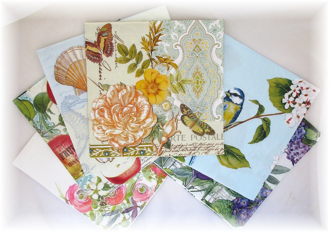 6 Large Beautiful Napkins for Collage, Scrapbooking, Decoupage, No ...