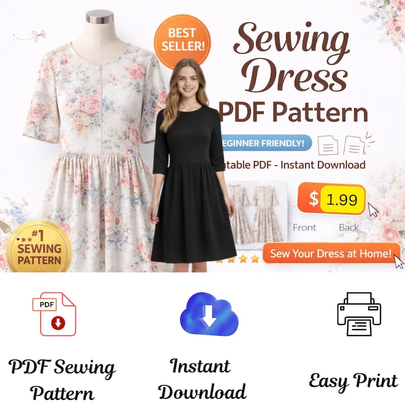 Woman Dress Sewing Pattern | Beginner Friendly PDF (instant Download) - Etsy