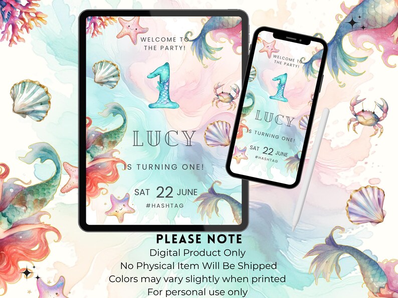 Pastel Mermaid Welcome Sign, Editable 1st Birthday Poster (digital ...
