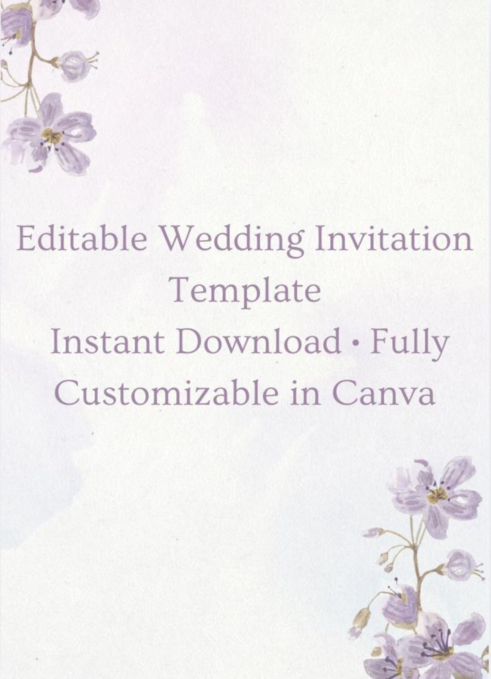 Lavender Floral Wedding Invitation Template, Purple Watercolor (canva ...