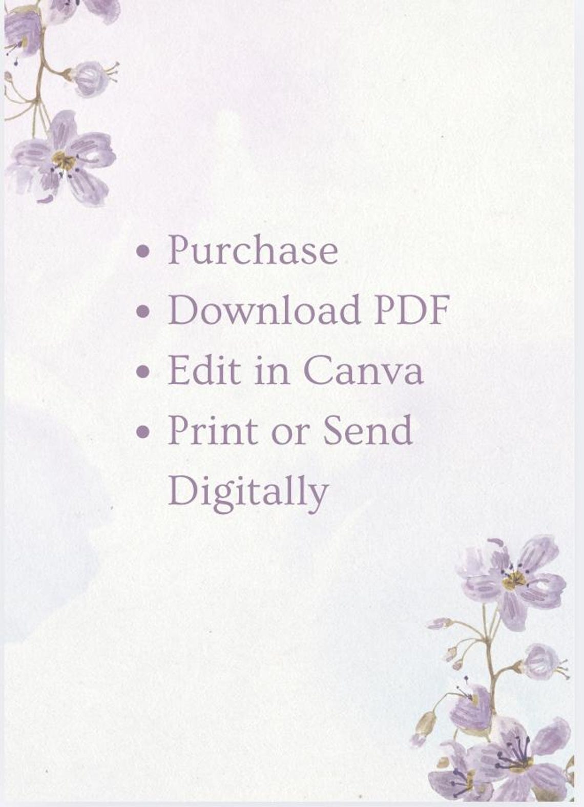 Lavender Floral Wedding Invitation Template, Purple Watercolor (canva ...