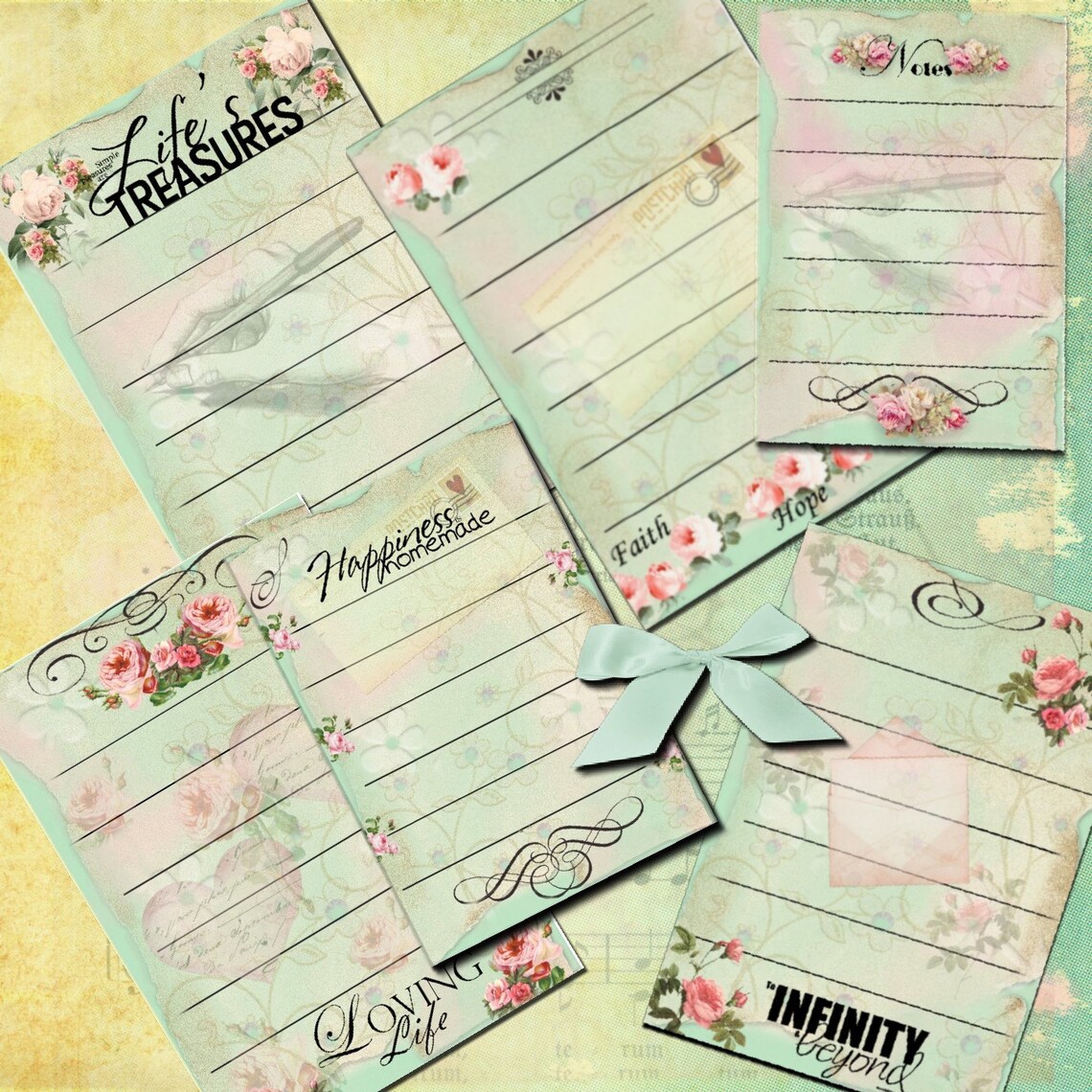 Instant Download Pretty Note Cards No. 7 - Digital Printable Collage ...