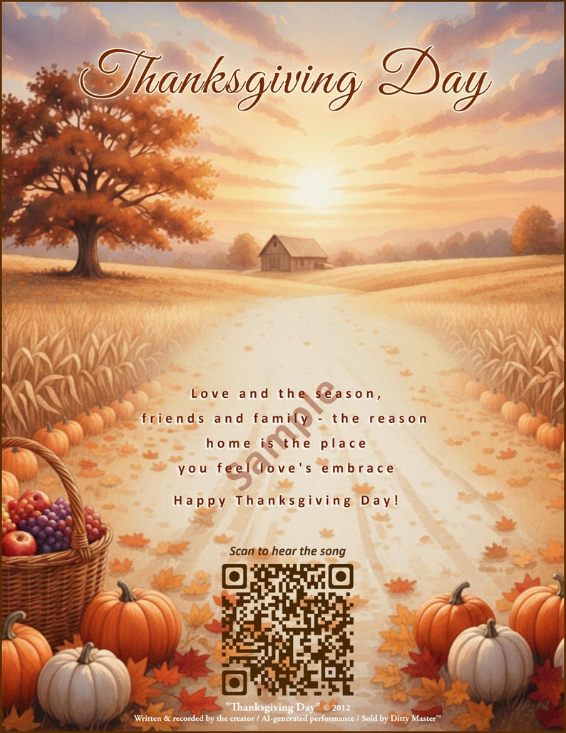 Thanksgiving Music Poster – "autumn Lane” | Scan QR Code to Hear the ...