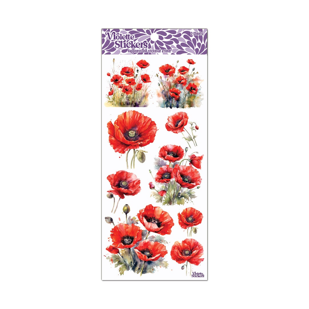 C253 Red Poppy Stickers 2 Sheets - Etsy