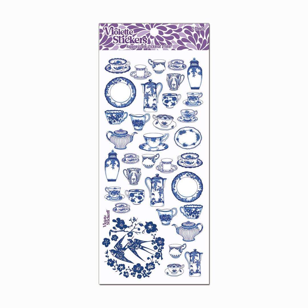 C185 Blue China Dish Stickers - Etsy