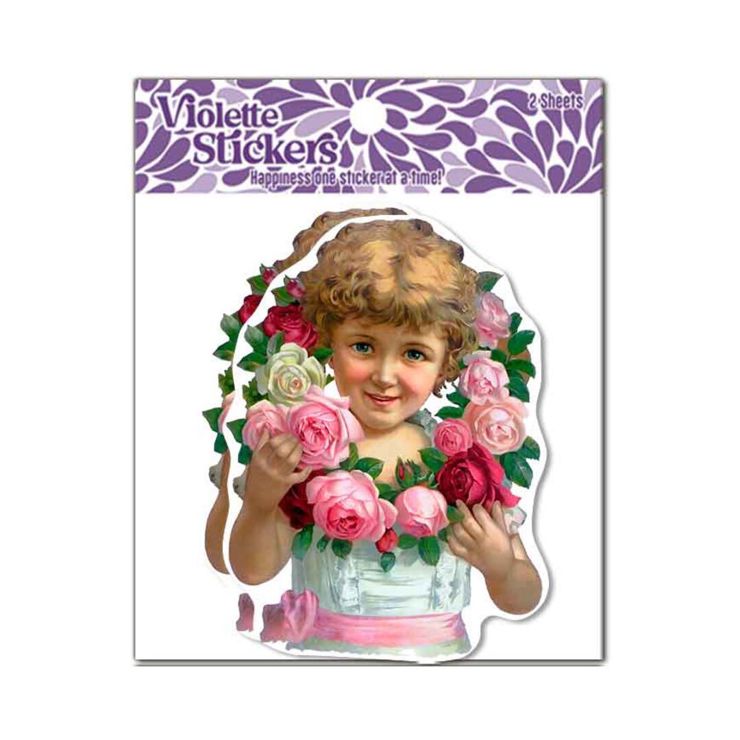 Rose Wreath Girl Vinyl Sticker 2 Pcs - Etsy