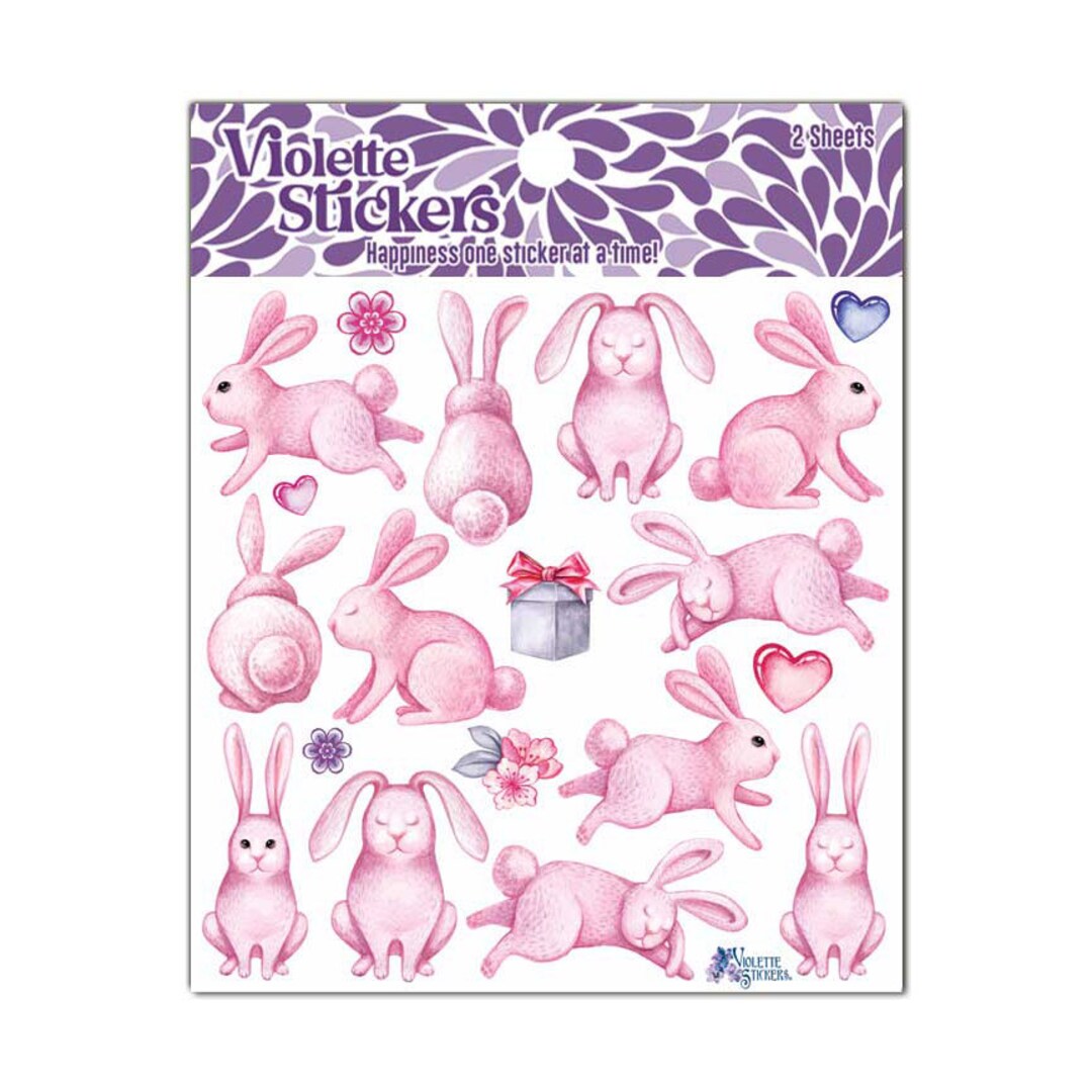 Pink Bunny Stickers 2 Sheets - Etsy