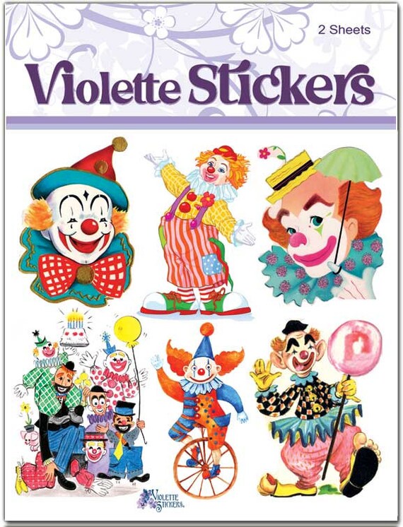 Bright Circus Clown Stickers 2 Sheets | Etsy
