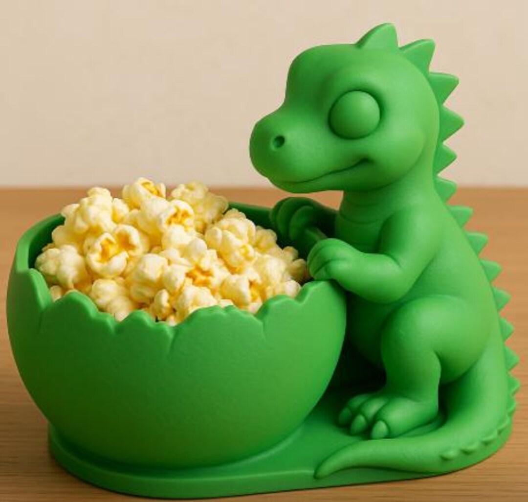 Dino Popcorn Snack Bowl STL File, Cute Dinosaur Snack Bowl for 3D ...