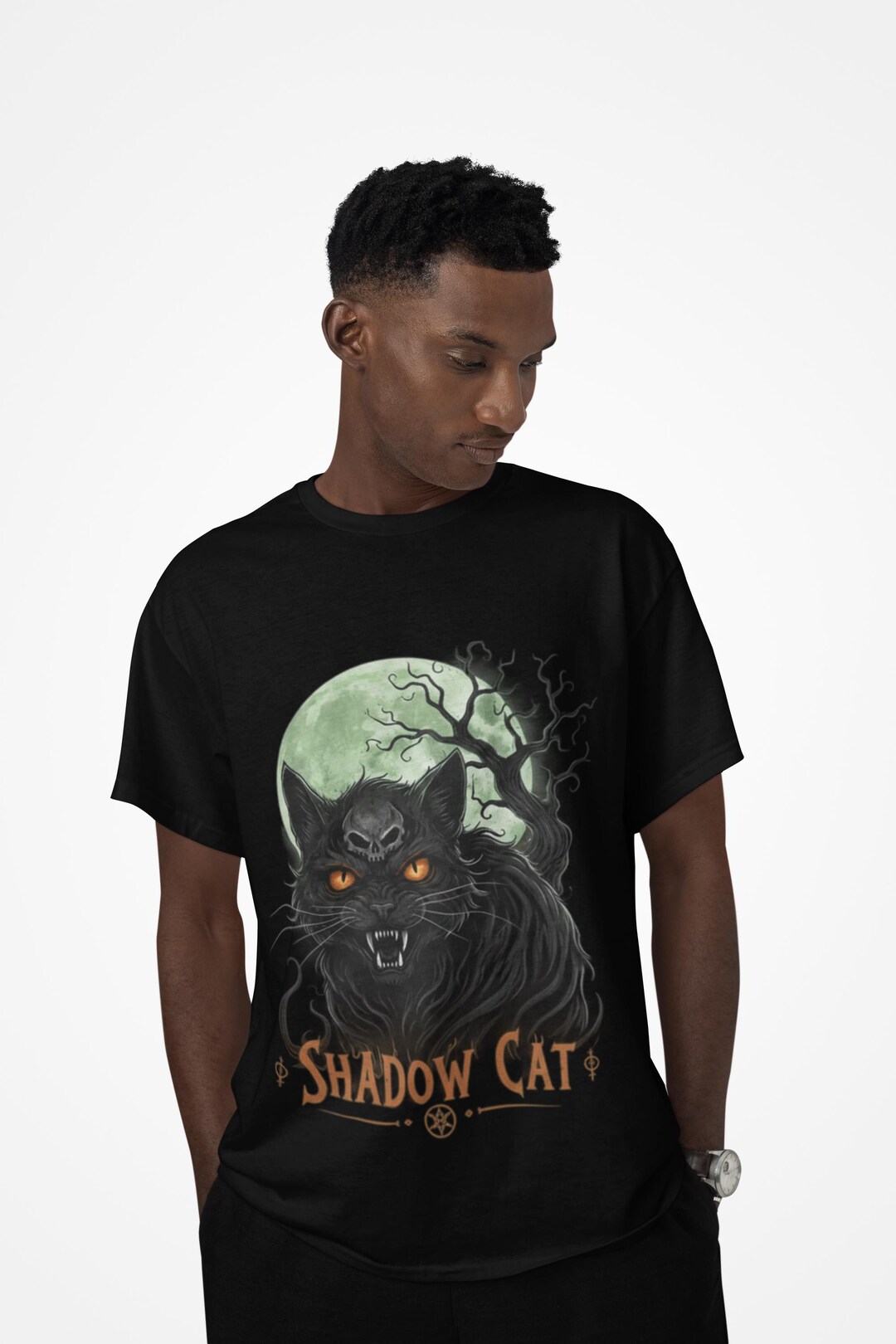 Shadow Cat Tee | Black Cat Moon Design, Halloween Gothic - Etsy