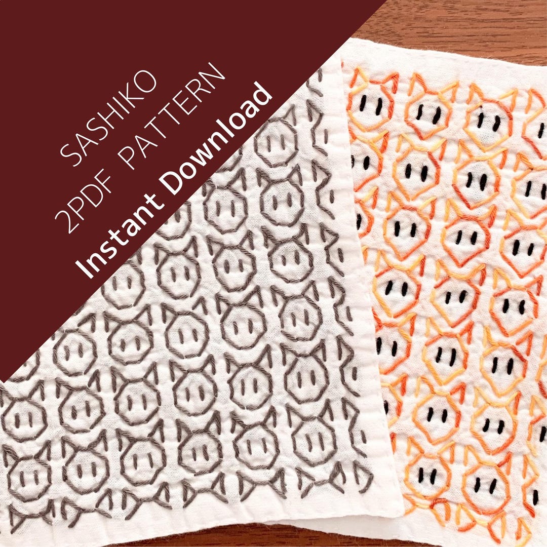 Cat Row & Fox March Sashiko Pattern PDF, 2 Modern Animal Designs ...