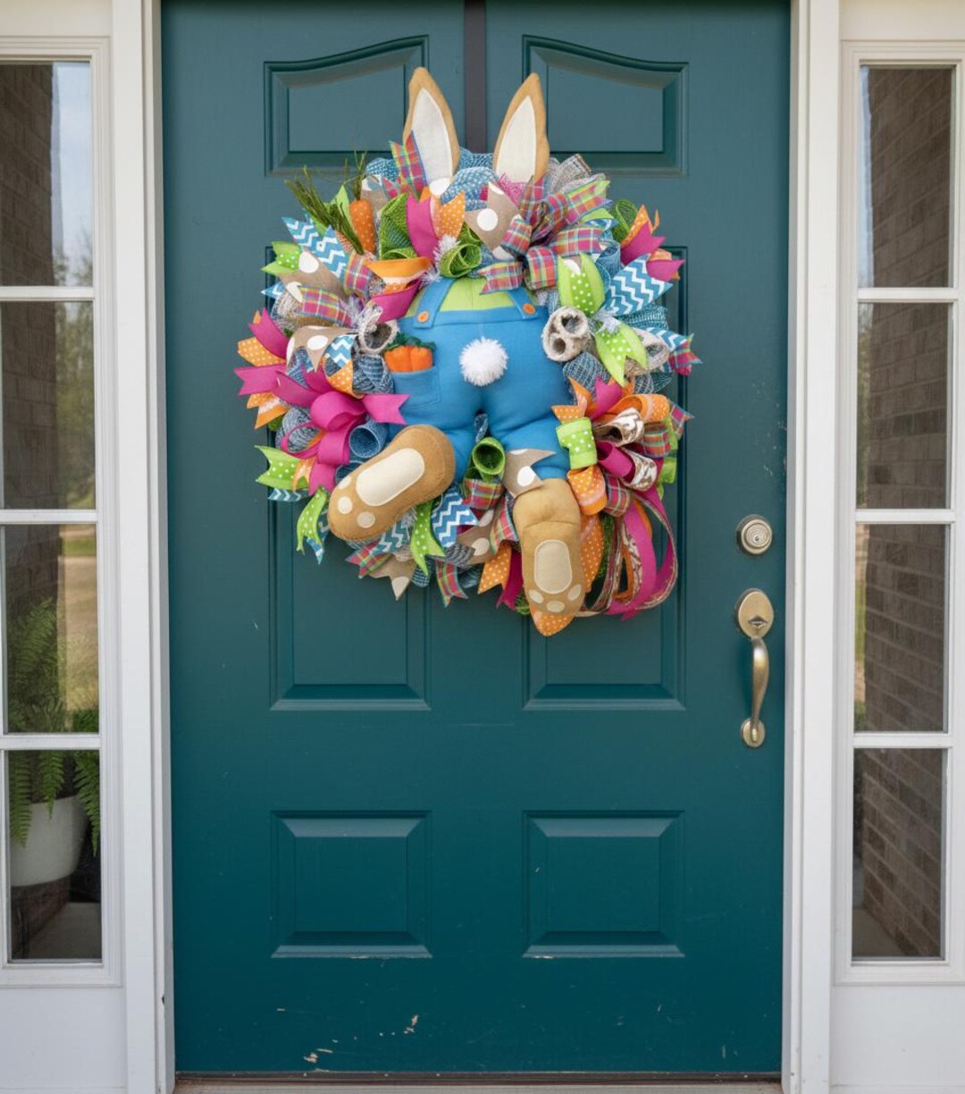 Easter Bunny Front Door Wreath, Colorful Spring Door Wreath With Rabbit ...
