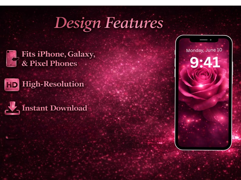 Pink Rose Galaxy Wallpaper, Romantic Floral Phone Background (instant ...