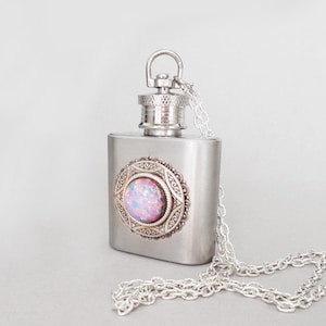 Pink Fire Opal Silver Flask Necklace-christmas Gift,flask for Women ...