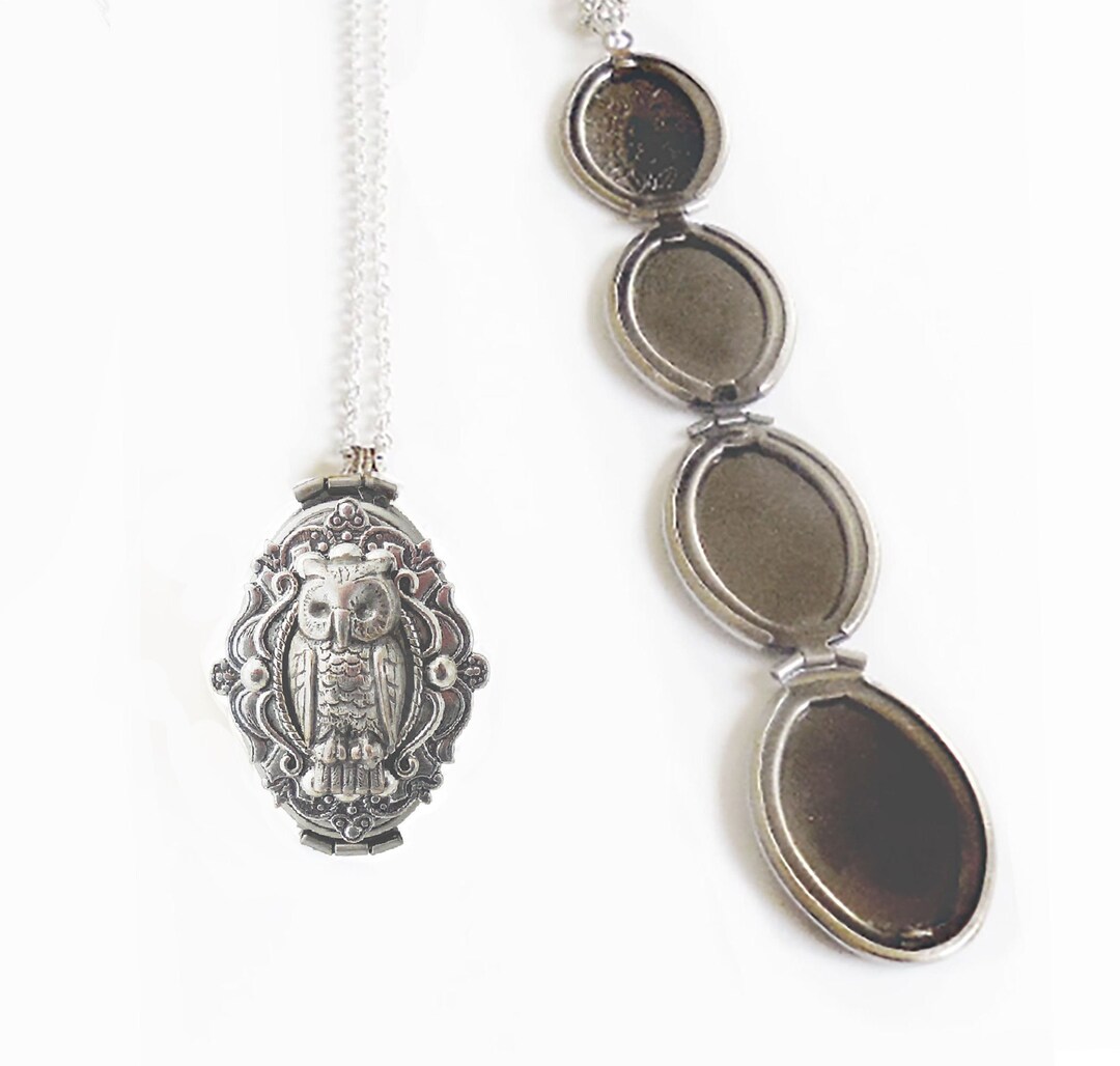 Four Photo Locket, Owl Locket.4 Photo Locket Necklace. Silver Locket ...