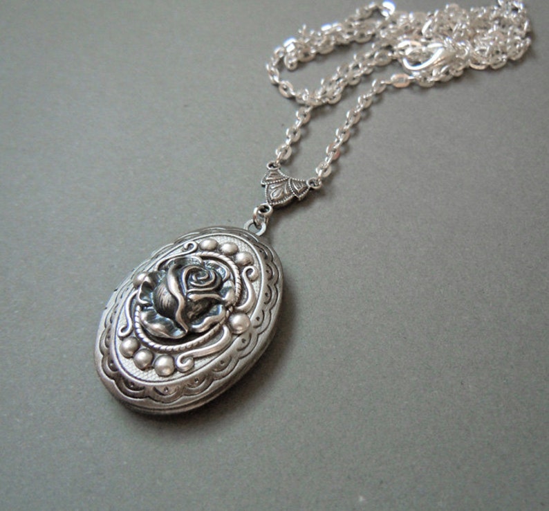 Rose Flower Locket Winter Rose Antique Style Silver Locket Gift for Her ...