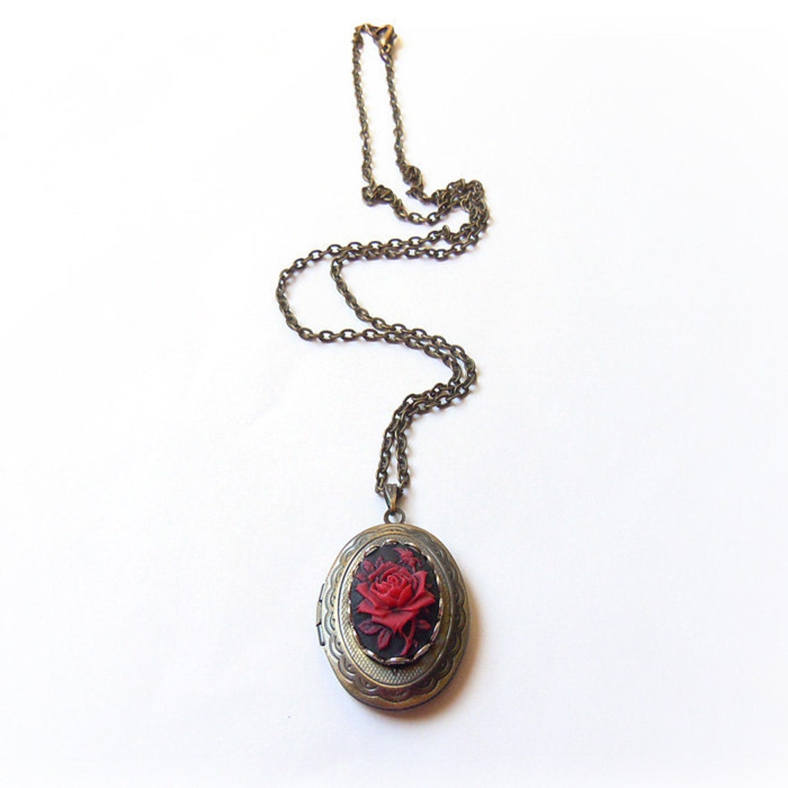 Red Rose Locket Antique Style Silver Locket Gift for - Etsy