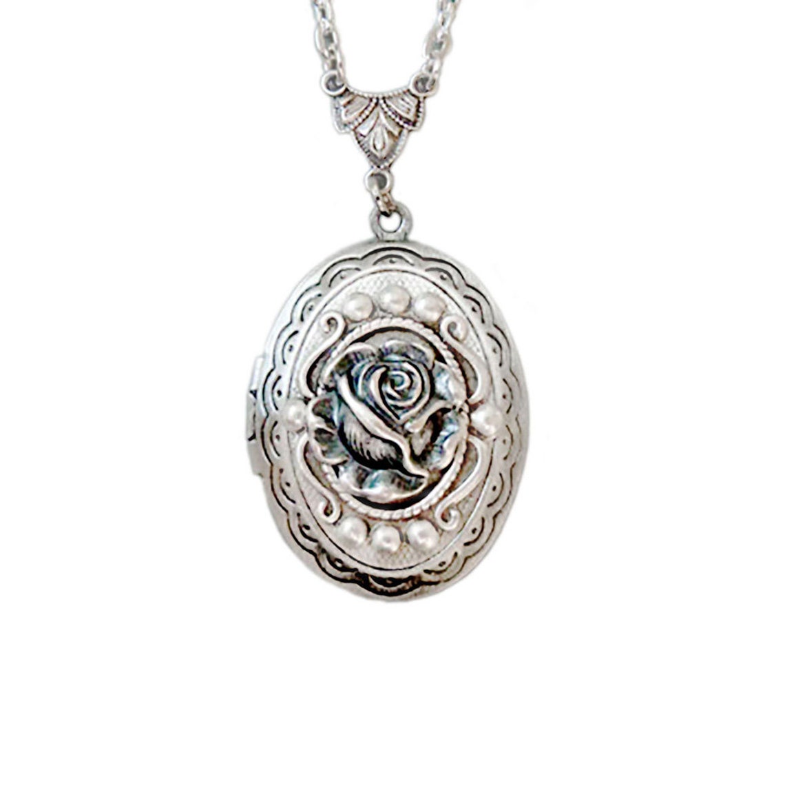 Rose Flower Locket Winter Rose Antique Style Silver Locket - Etsy