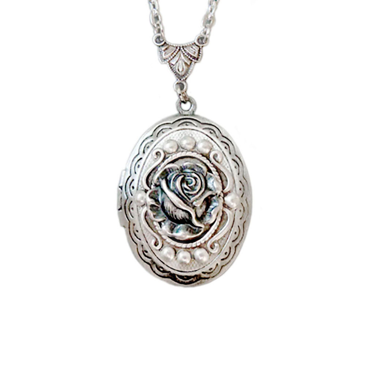 Rose Flower Locket Winter Rose Antique Style Silver Locket - Etsy