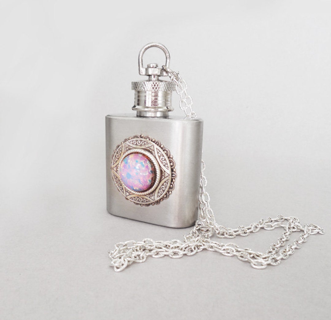 Pink Fire Opal Silver Flask Necklace-christmas Gift,flask for Women ...