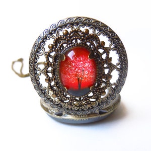 Red Tree Pocket Watch Locket Style Necklace Valentine's Gift. Christmas ...