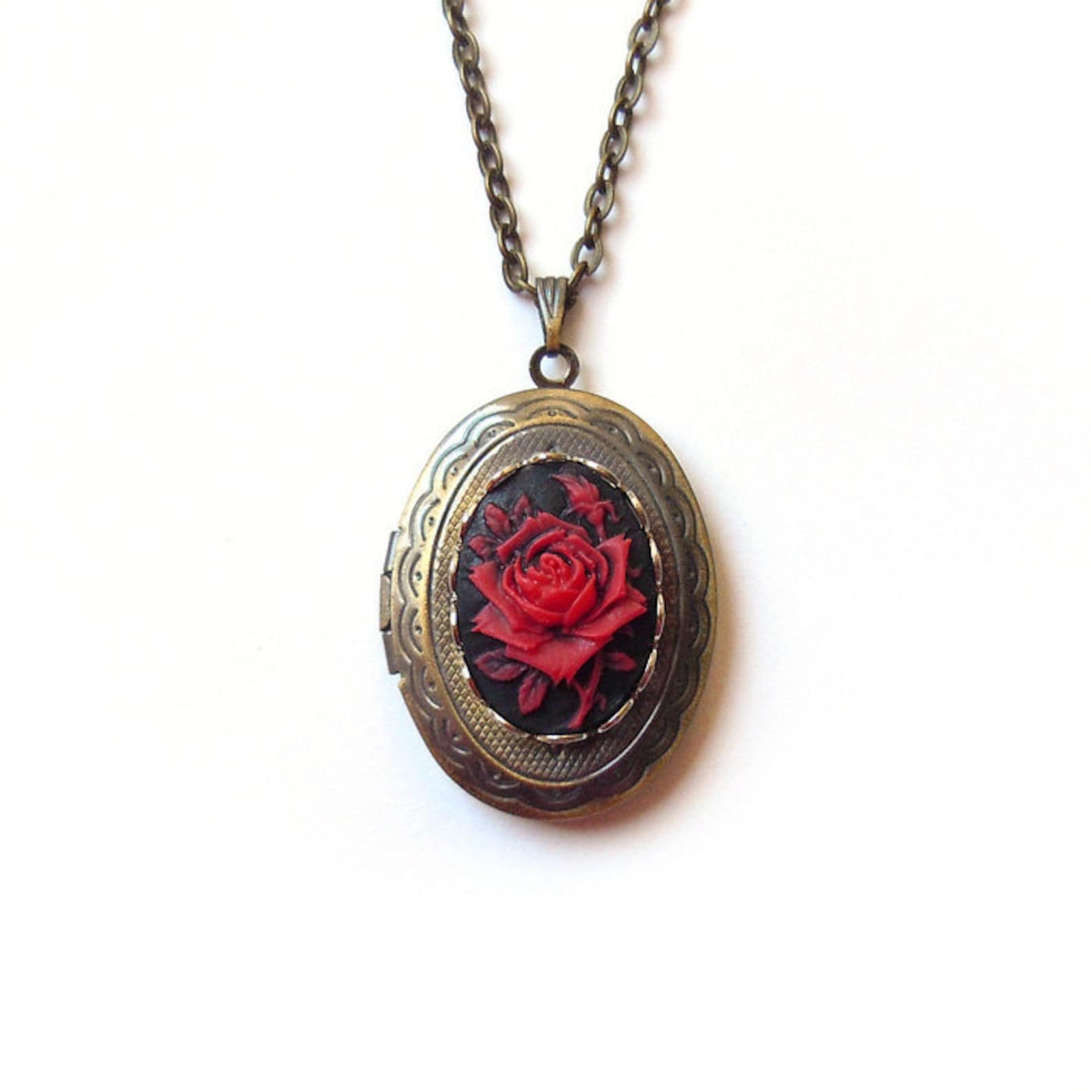 Red Rose Locket Antique Style Silver Locket Gift for - Etsy