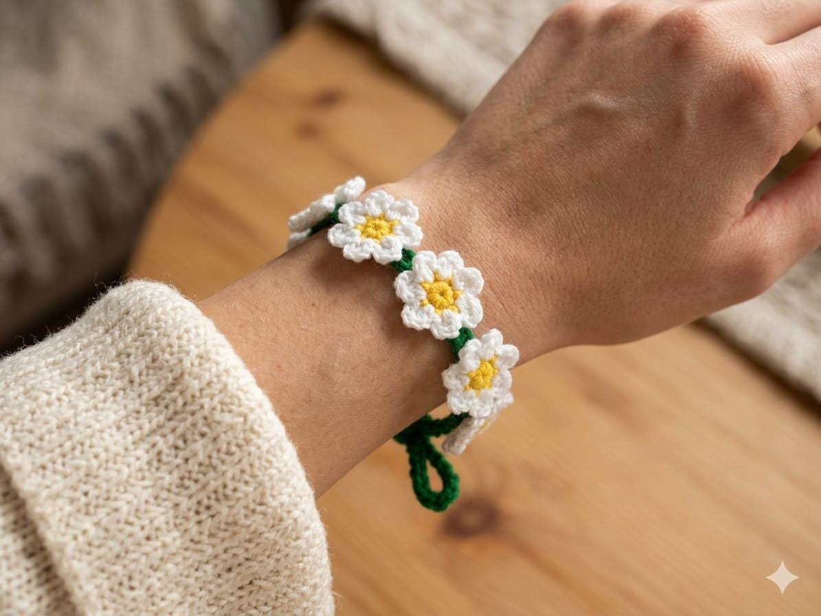 Crochet Daisy Bracelet Pattern, Adjustable Floral Jewelry (PDF Pattern ...